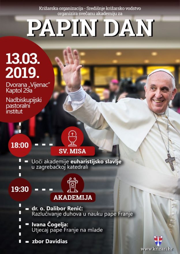 Proslava Papina dana u srijedu 13. ožujka 2019. – Križarska organizacija